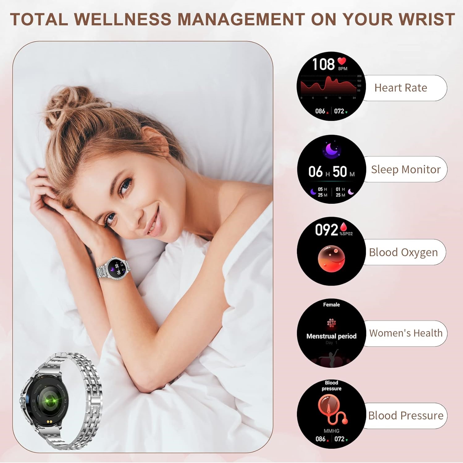 Ceas Smartwatch pentru Femei PulsePro™ Glam, Display 1.32", Touchscreen ...