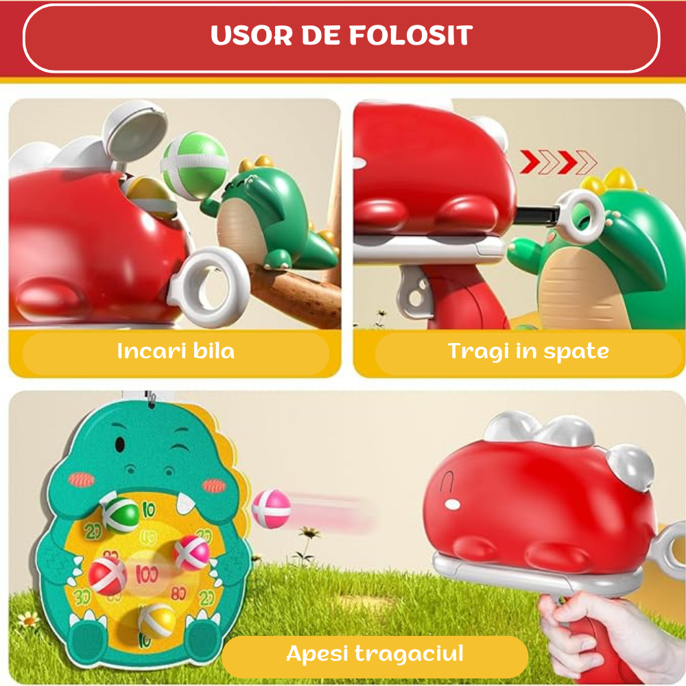 Pistol pentru copii cu tinta de darts, model dinozar, jucarie ...