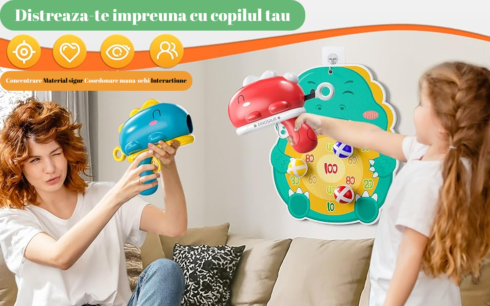 Gyerekfegyver darts céltáblával, dinoszaurusz modell, interaktív és ...