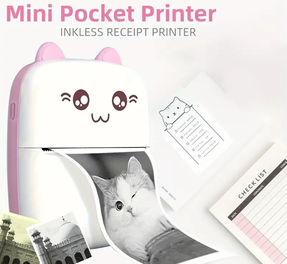 Mini imprimanta termica cu Bluetooth, Zola®, 5 role hartie alba, 3 role ...