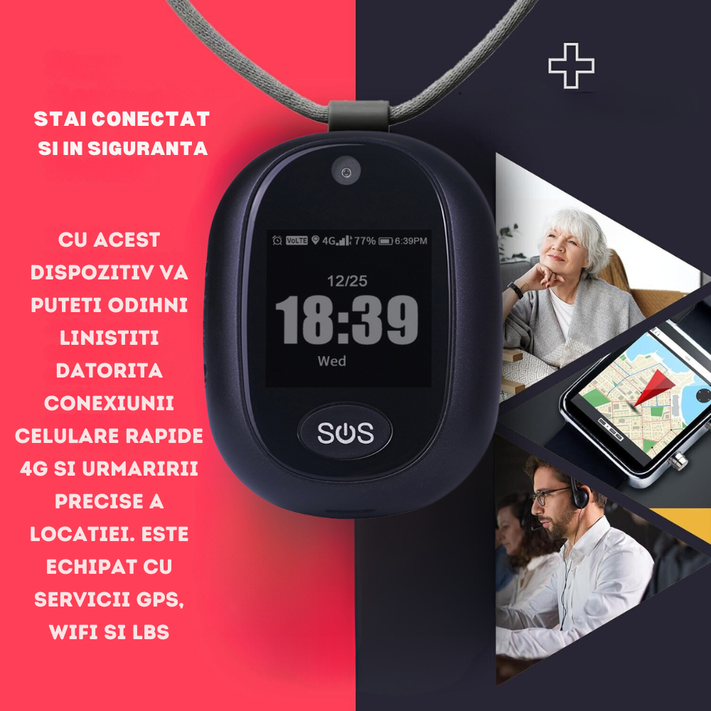 Ceas inteligent urmarire GPS si buton SOS pentru persoane varstnice si ...