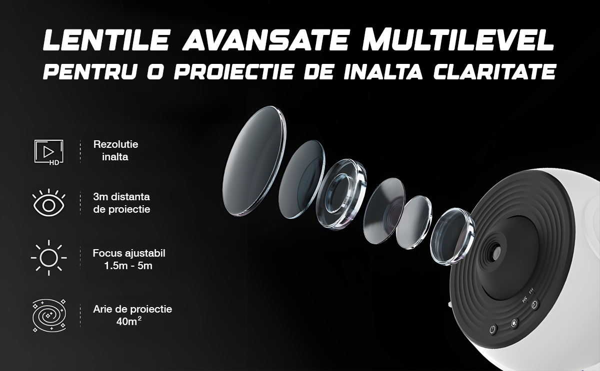 Proiector ambiental cu 12 filme HD incluse, reglabil 360 grade ...