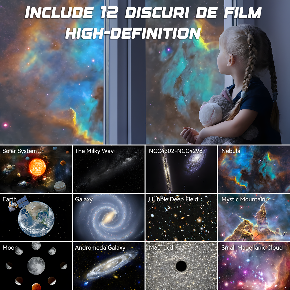 Proiector ambiental cu 12 filme HD incluse, reglabil 360 grade ...