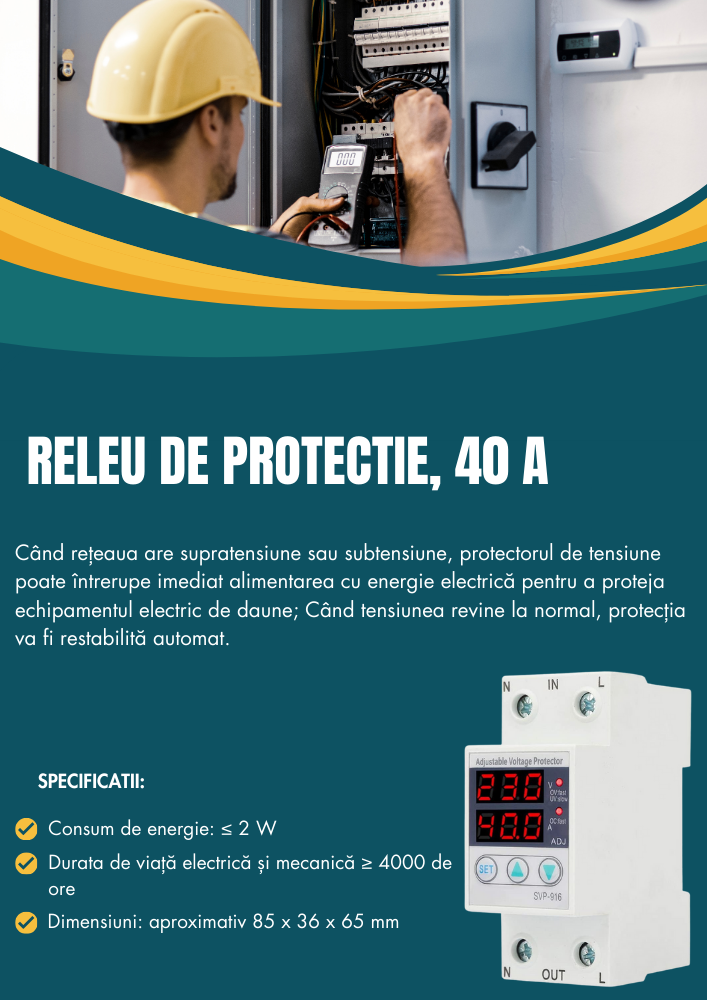 Releu de protectie tensiune 40A, Protectie supratensiune, Protectie subtensiune, Monitorizare ...