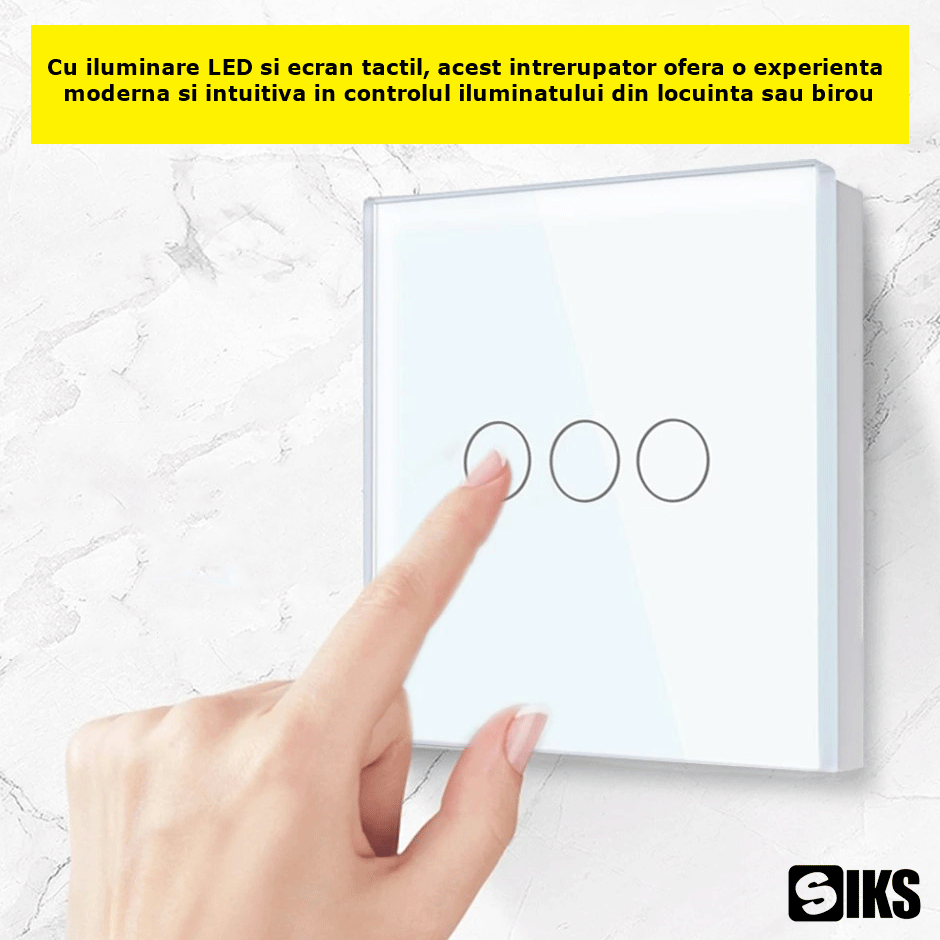 Intrerupator Lumina Triplu Cu Touch SIKS Din Sticla Securizata, De ...