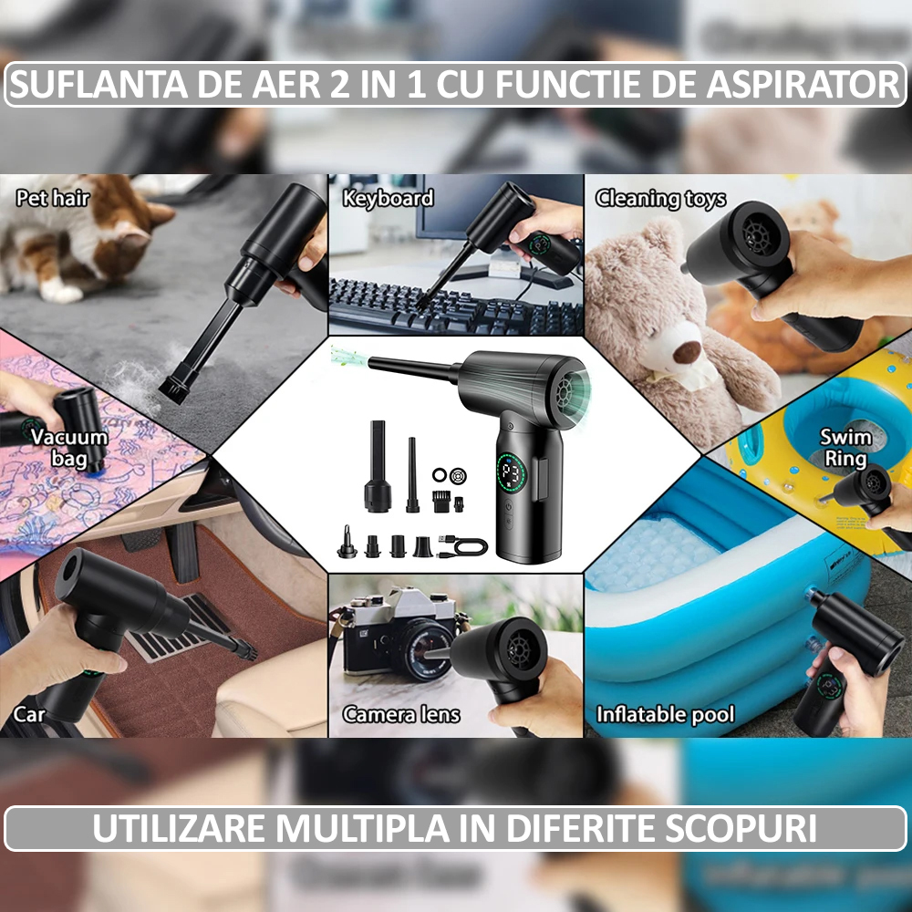 Suflanta de aer comprimat si aspirator 2 in 1, NEXTLY, cu acumulator ...