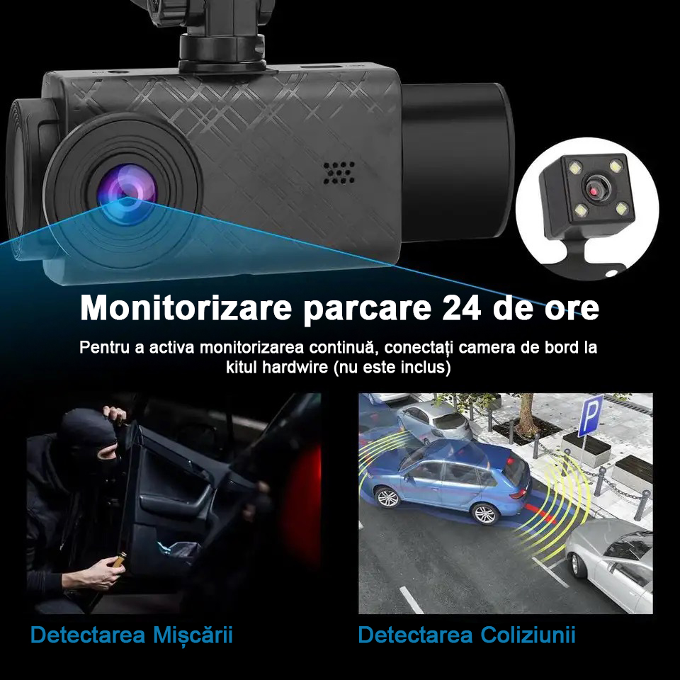 Camera Auto de Bord Tripla, Full HD 1080p, Inregistrare Bucla, HDR ...