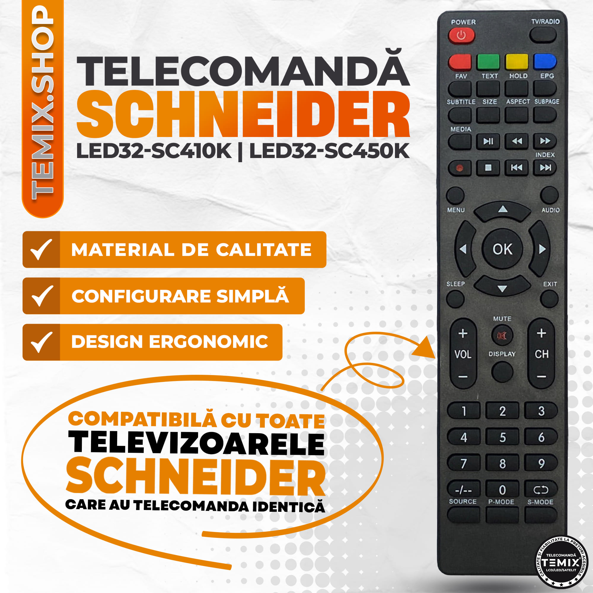 Telecomanda compatibila Schneider LED32-SC410K, LED32-SC450K, 32s400k ...