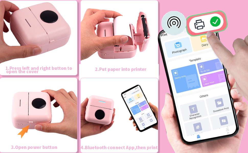 Mini imprimanta termica si 10 role hartie 57x25mm, cu stilouri colorate ...