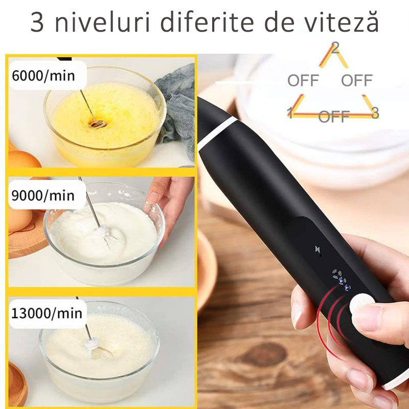 Mixer spumator de lapte, acumulator reincarcabil USB, 1200mAh, 13000 ...