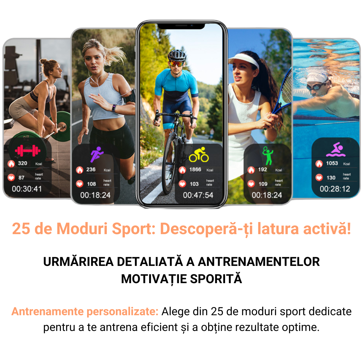 Bratara Fitness, BLEKSY®, 1.1 inch AMOLED, 25 Moduri Sport, Baterie 10 ...