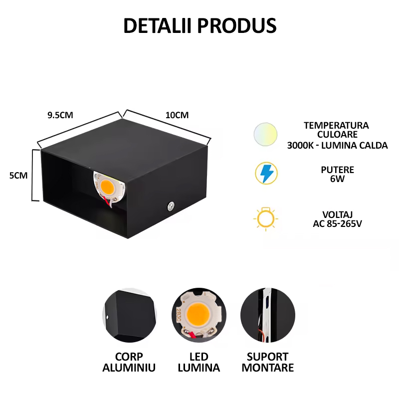 2 db LED-es falilámpa készlet beltérre, NEXTLY, alumínium ház, 2 fényforrás, meleg fény, 6W ...