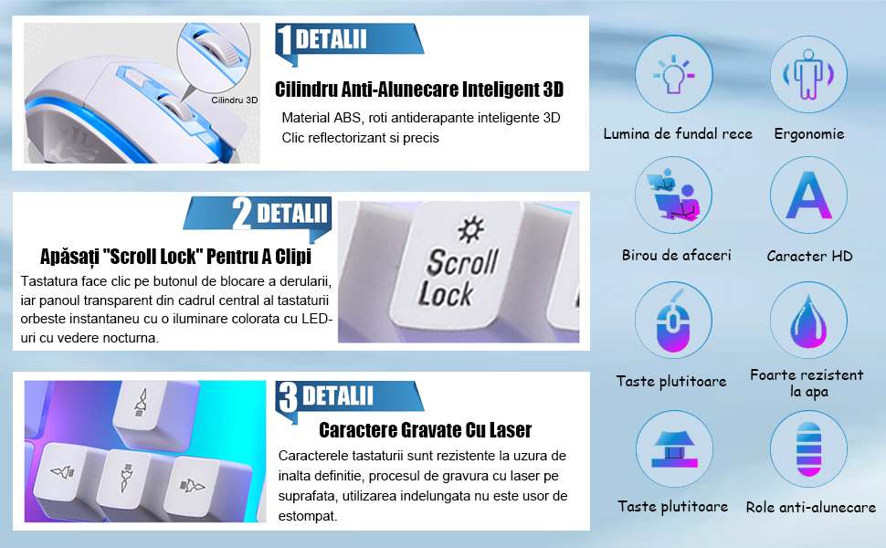 Kit Tastatura si Mouse wireless, Iluminare RGB, Impermeabil, 104 Taste ...