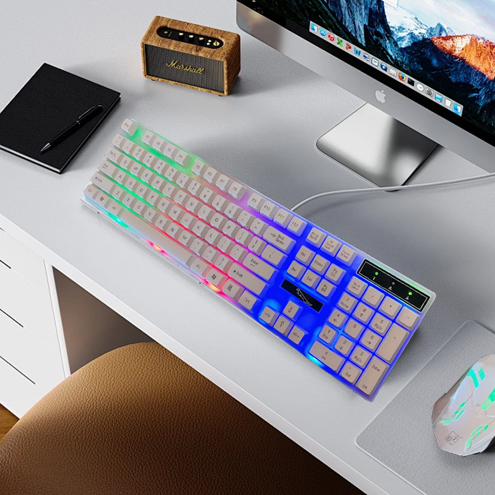 Kit Tastatura si Mouse wireless, Iluminare RGB, Impermeabil, 104 Taste ...